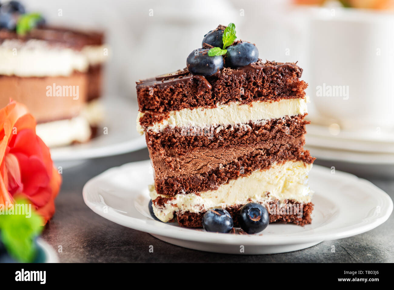 Belgian Chocolate Layered Gateau. Layers of moist choco sponge, vanilla ...