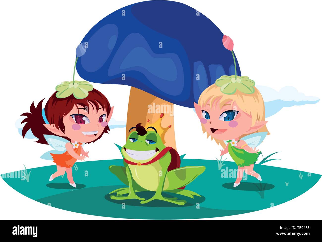 beautiful magic fairies with toad prince in the garden vector ...