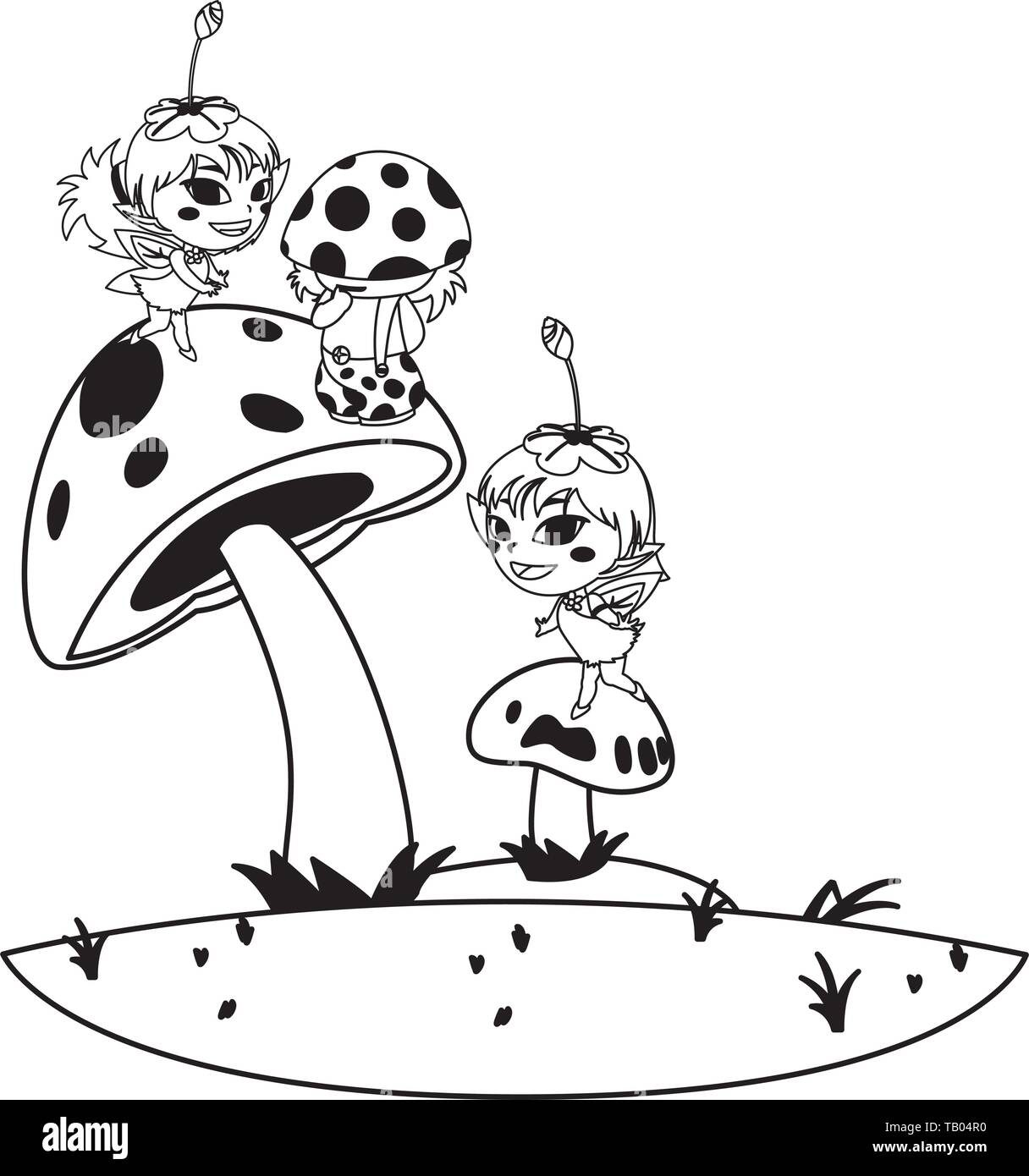 beautiful magic fairies with fungu elf in the garden vector ...