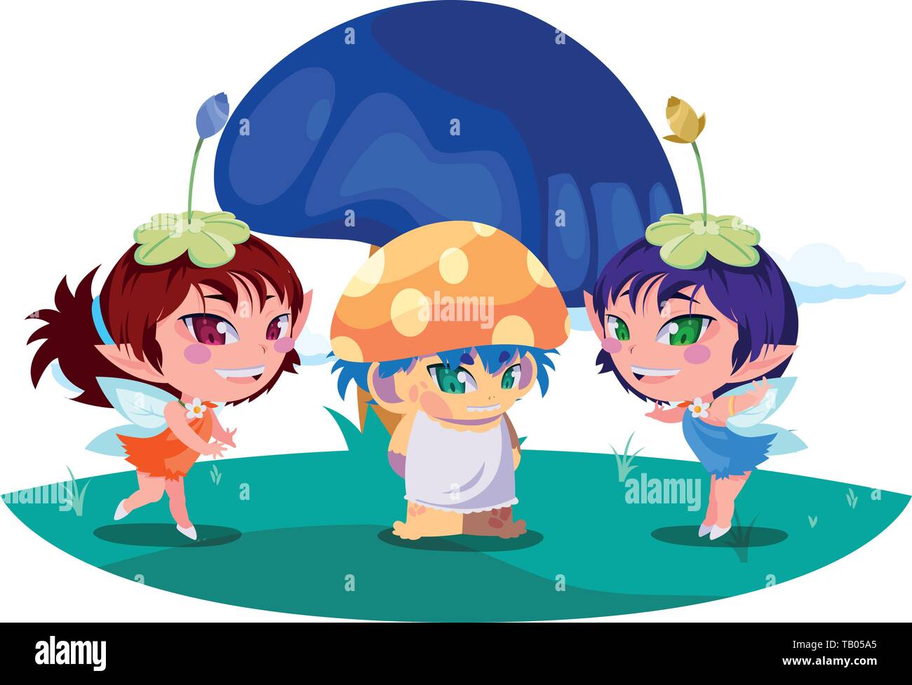 beautiful magic fairies with fungu elf in the garden vector ...