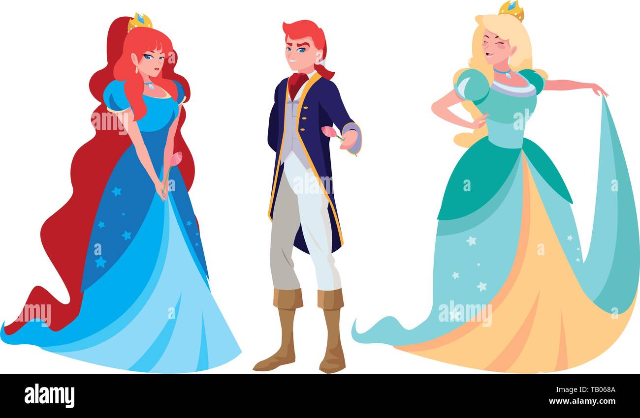 prince charming and two princess of tales characters vector ...