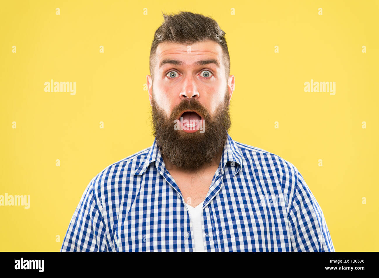 Wondering every time. Man bearded hipster wondering face yellow ...