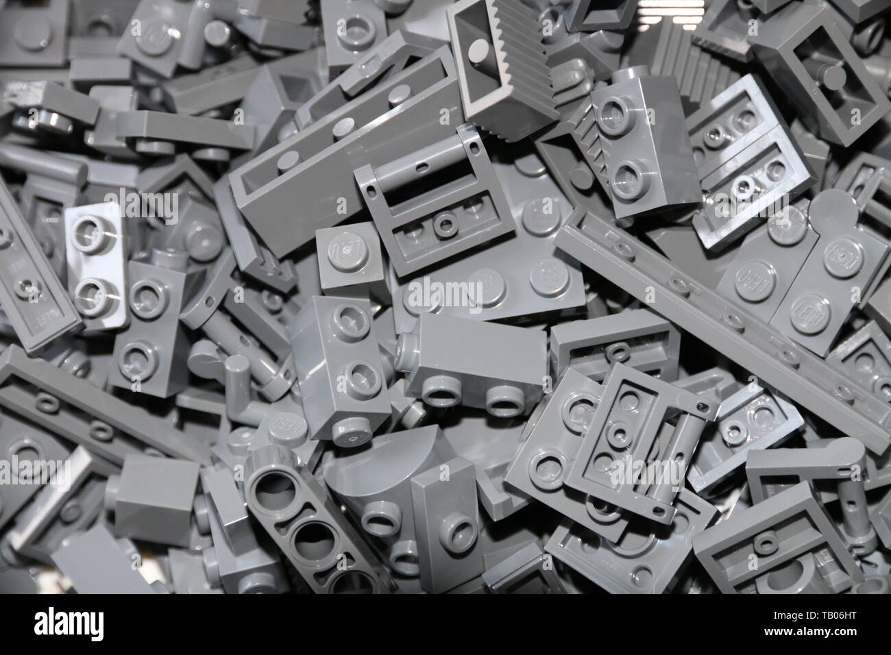 LEGO light bluish gray bricks, tiles, plates, technic parts together on ...