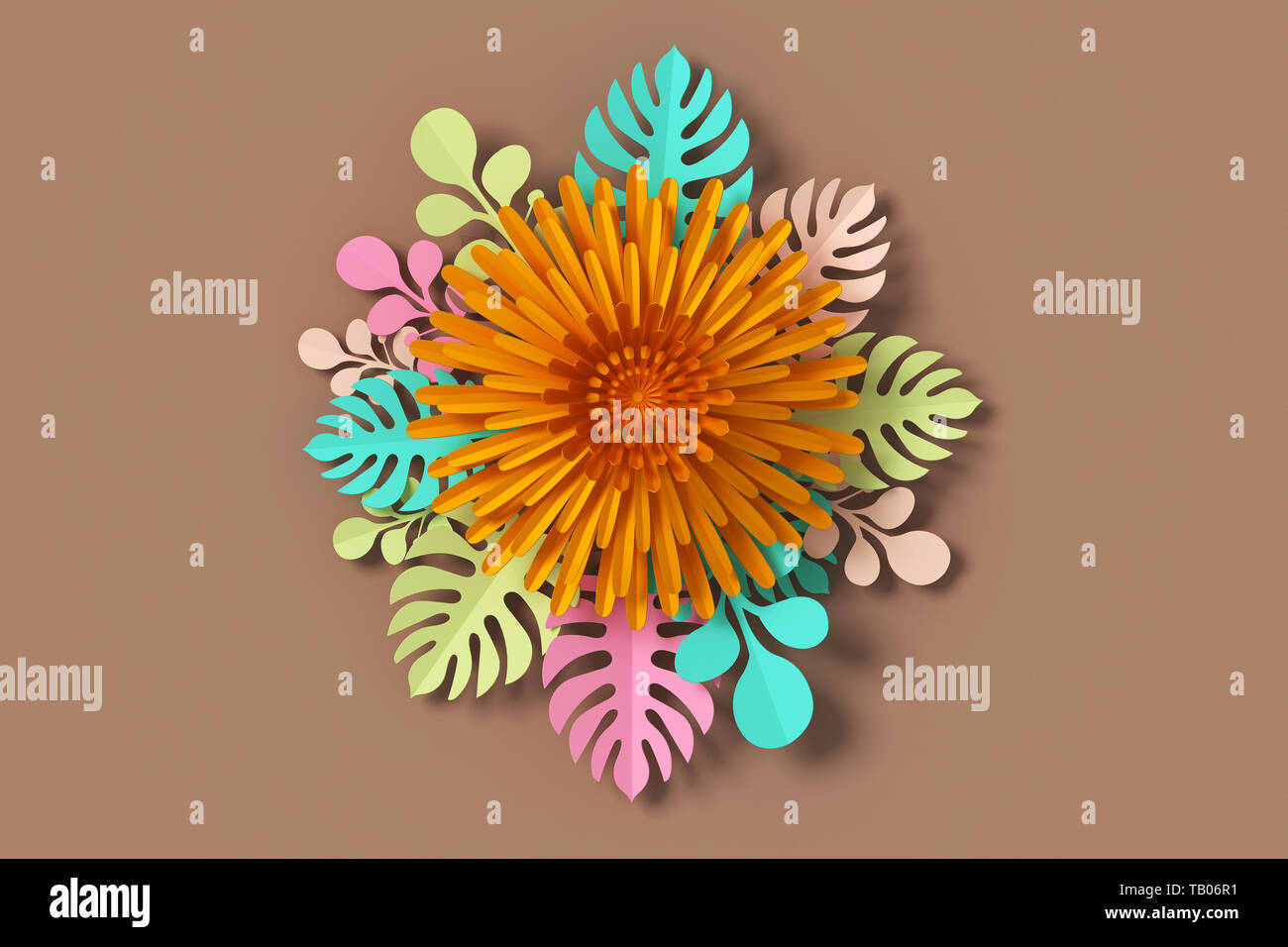 Flower paper style, colorful rose, paper craft floral, 3d rendering ...