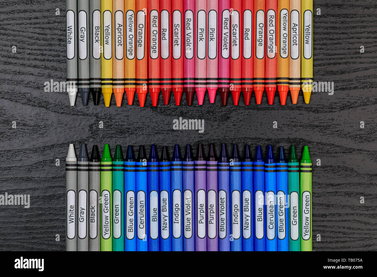 New sharp Generic Labeled Crayons in a straight line pattern. No ...