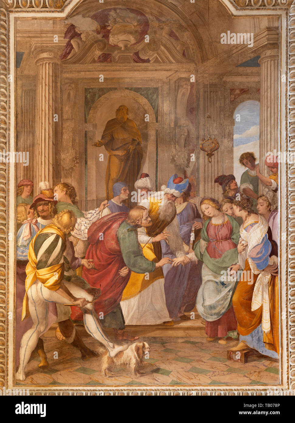 COMO, ITALY - MAY 8, 2015: The fresco of Wedding of Virgin Mary and St ...