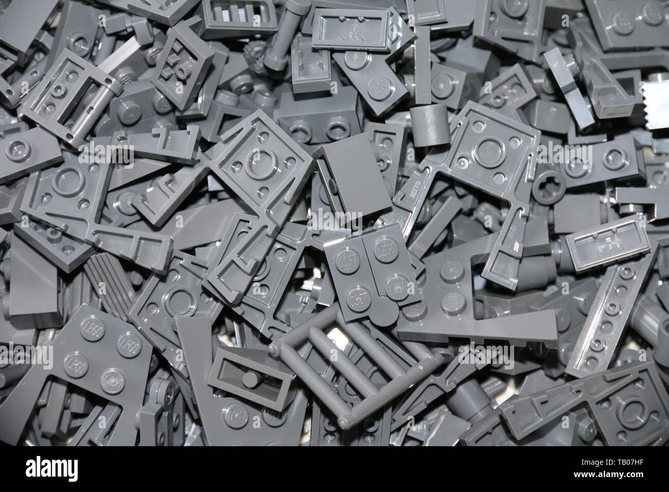 LEGO light bluish gray bricks, tiles, plates, technic parts together on ...