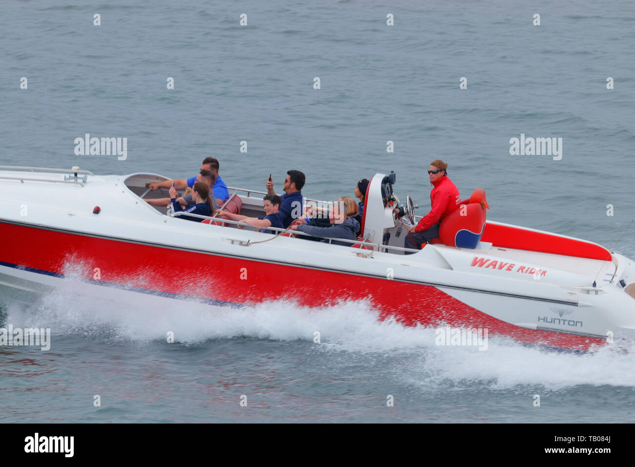 Thrill seekers on one of Scarborough's speed boat rides Stock Photo - Alamy