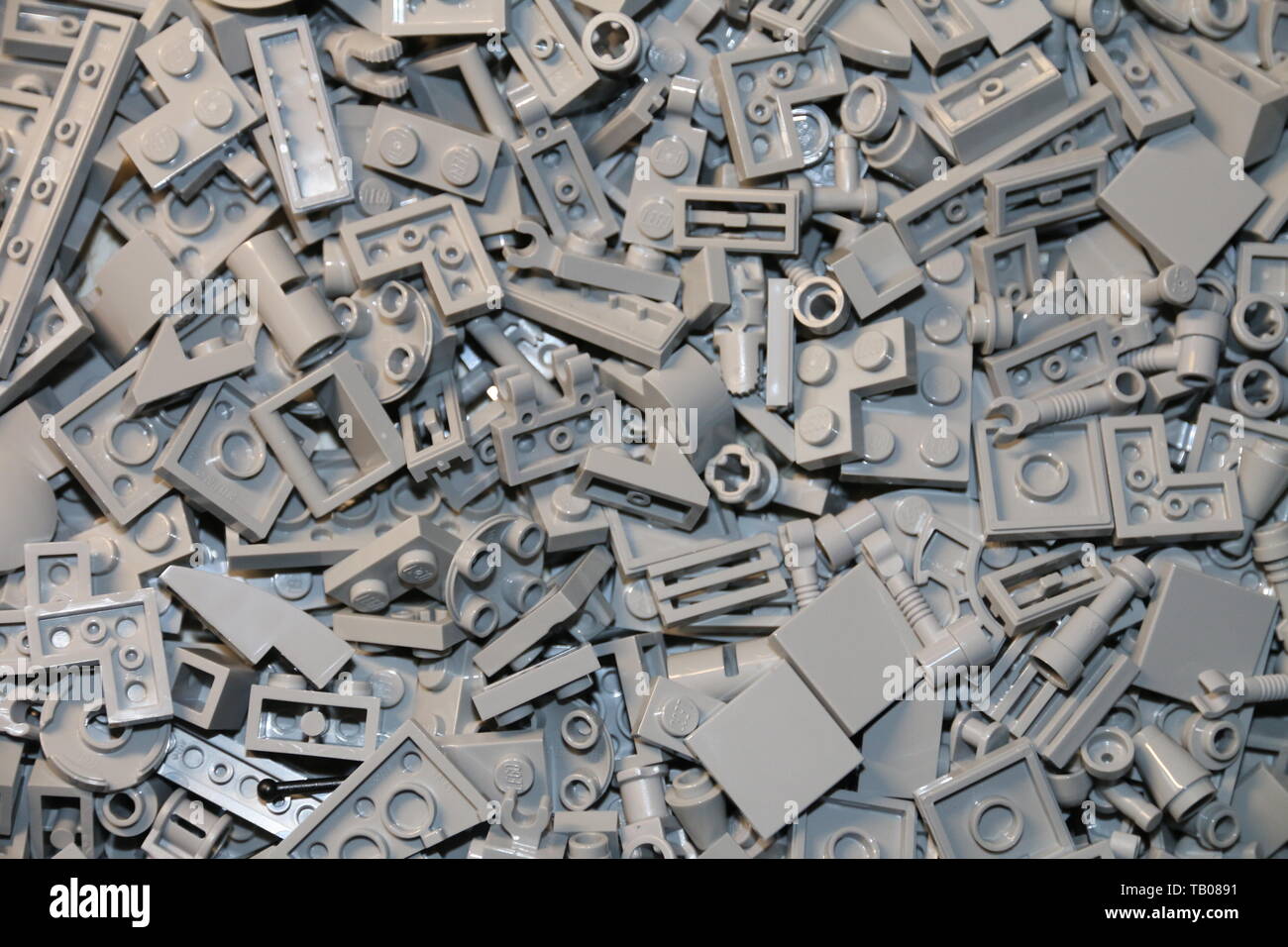 LEGO light bluish gray bricks, tiles, plates, technic parts together on ...