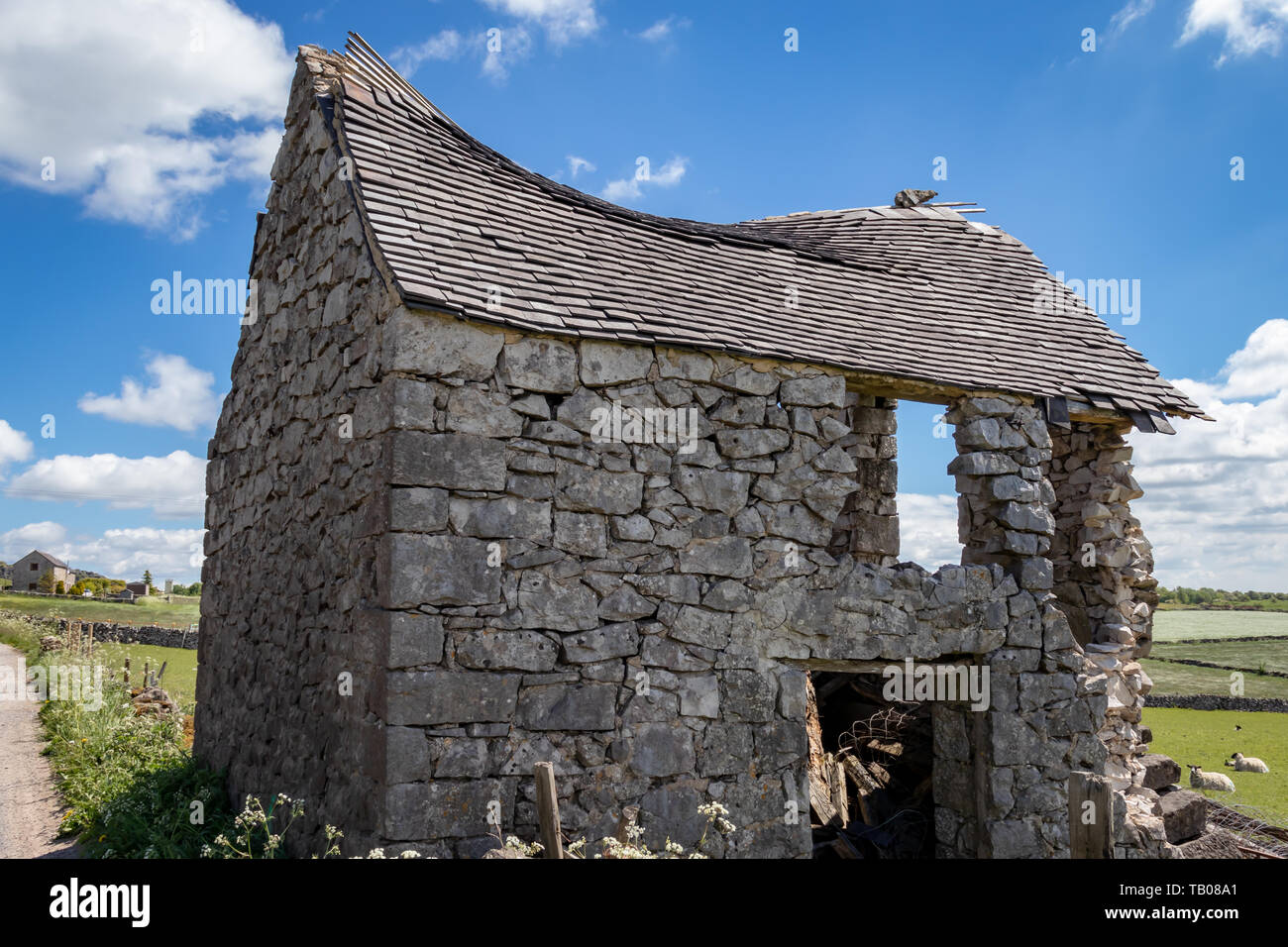 Old Stone Derelict Abandoned Barn Building in a Field near to ...