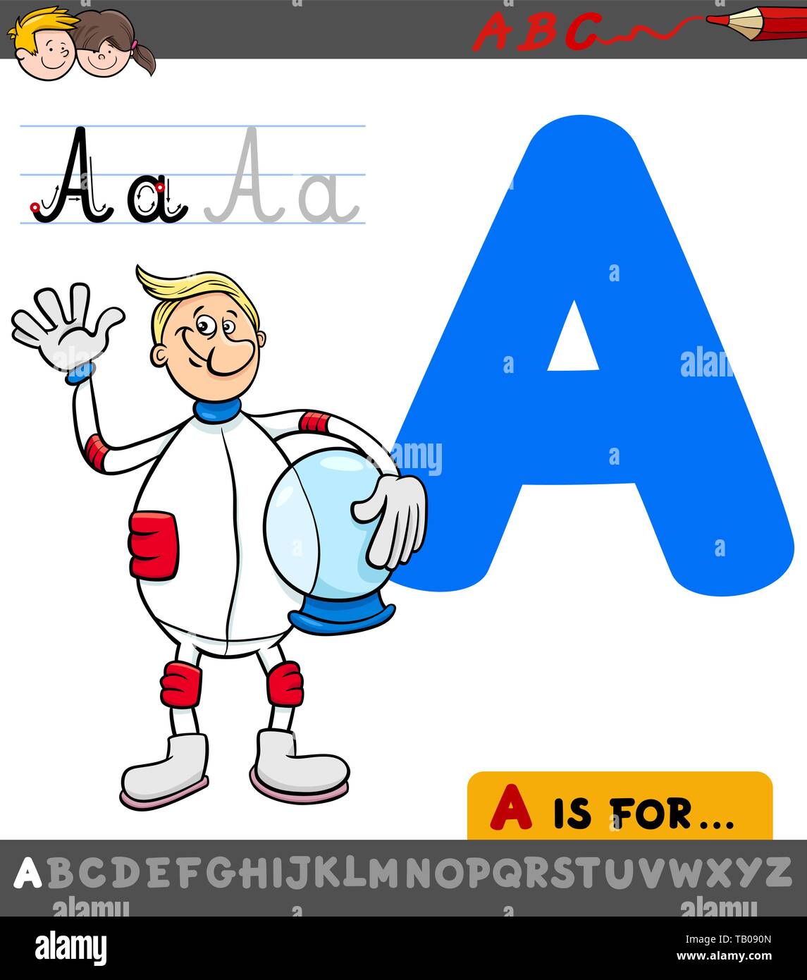 Educational Cartoon Illustration of Letter A from Alphabet with ...