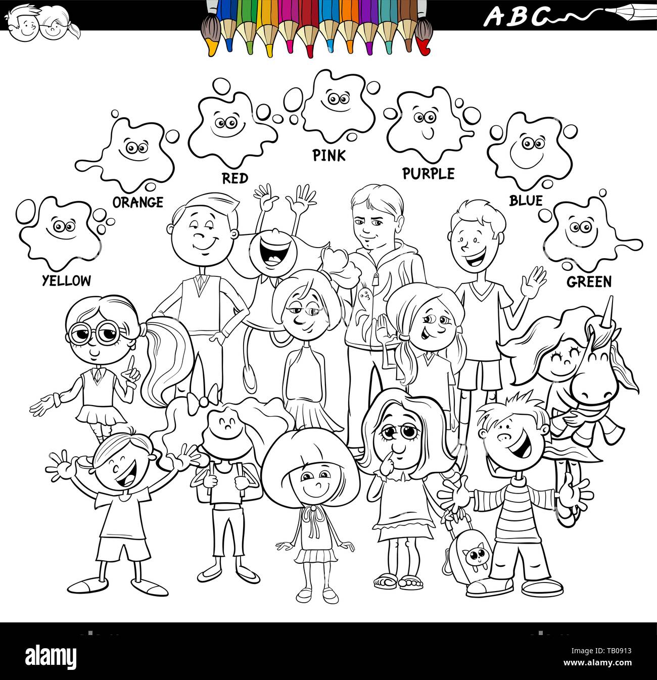 Black and White Cartoon Illustration of Basic Colors Educational ...