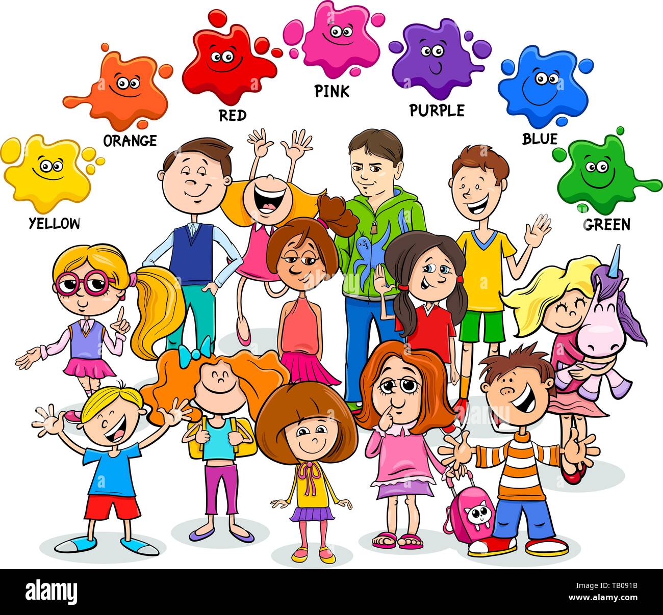 Cartoon Illustration of Basic Colors Educational Worksheet with Funny ...