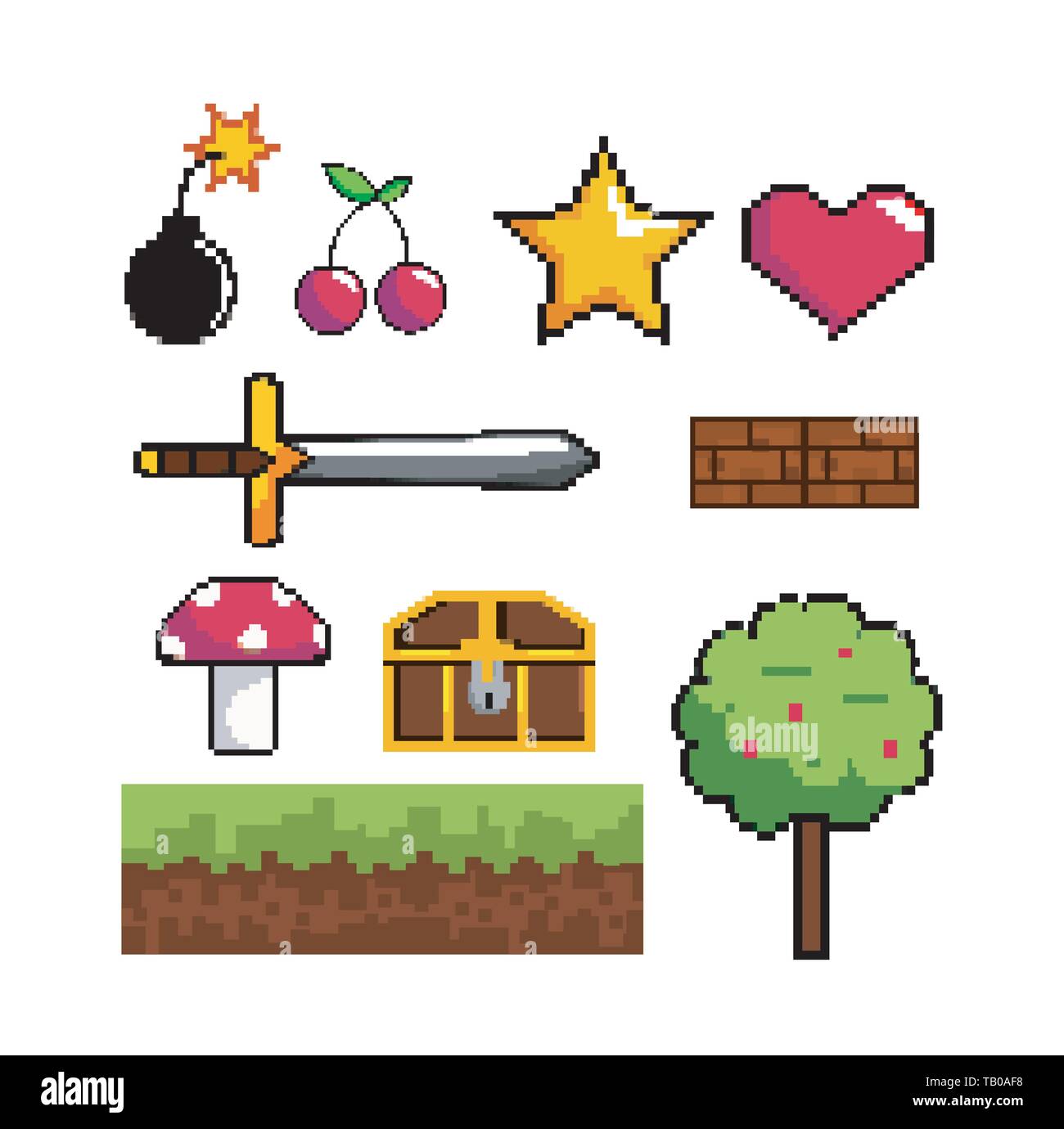 set of pixelated videogame graphic scene technology vector illustration ...