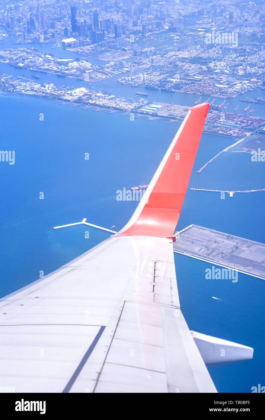 Bussiness and travel concept. Aerial view through window inside ...