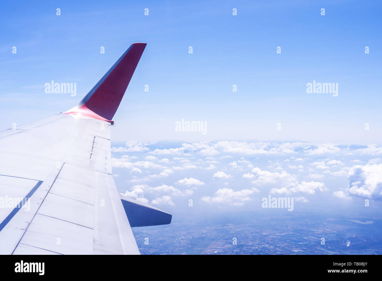 Bussiness and travel concept. Aerial view through window inside ...