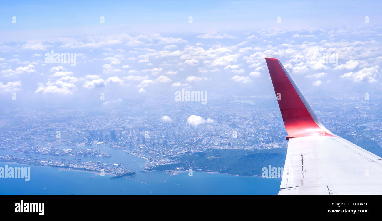 Bussiness and travel concept. Aerial view through window inside ...