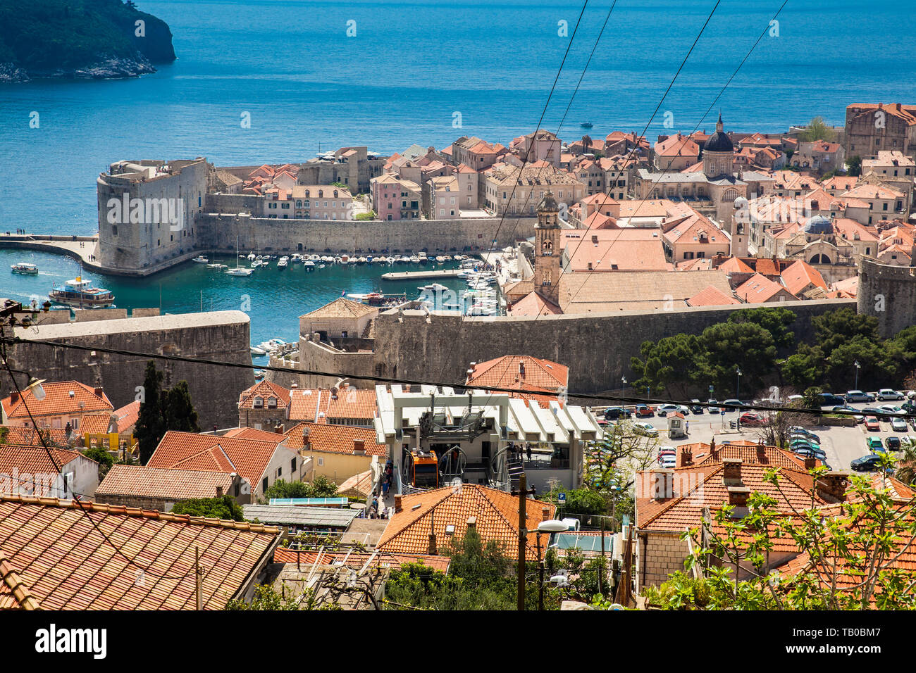View of Dubrovnik city and cable car taken from Mount Srd Stock Photo ...