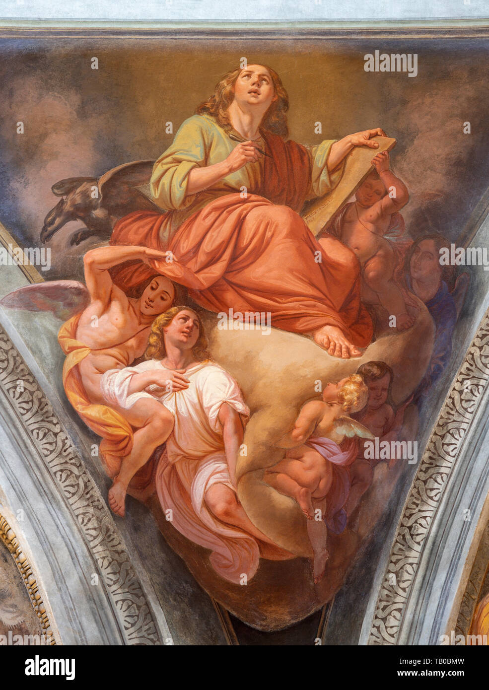 COMO, ITALY - MAY 8, 2015: The fresco of St. John the evangelist in ...