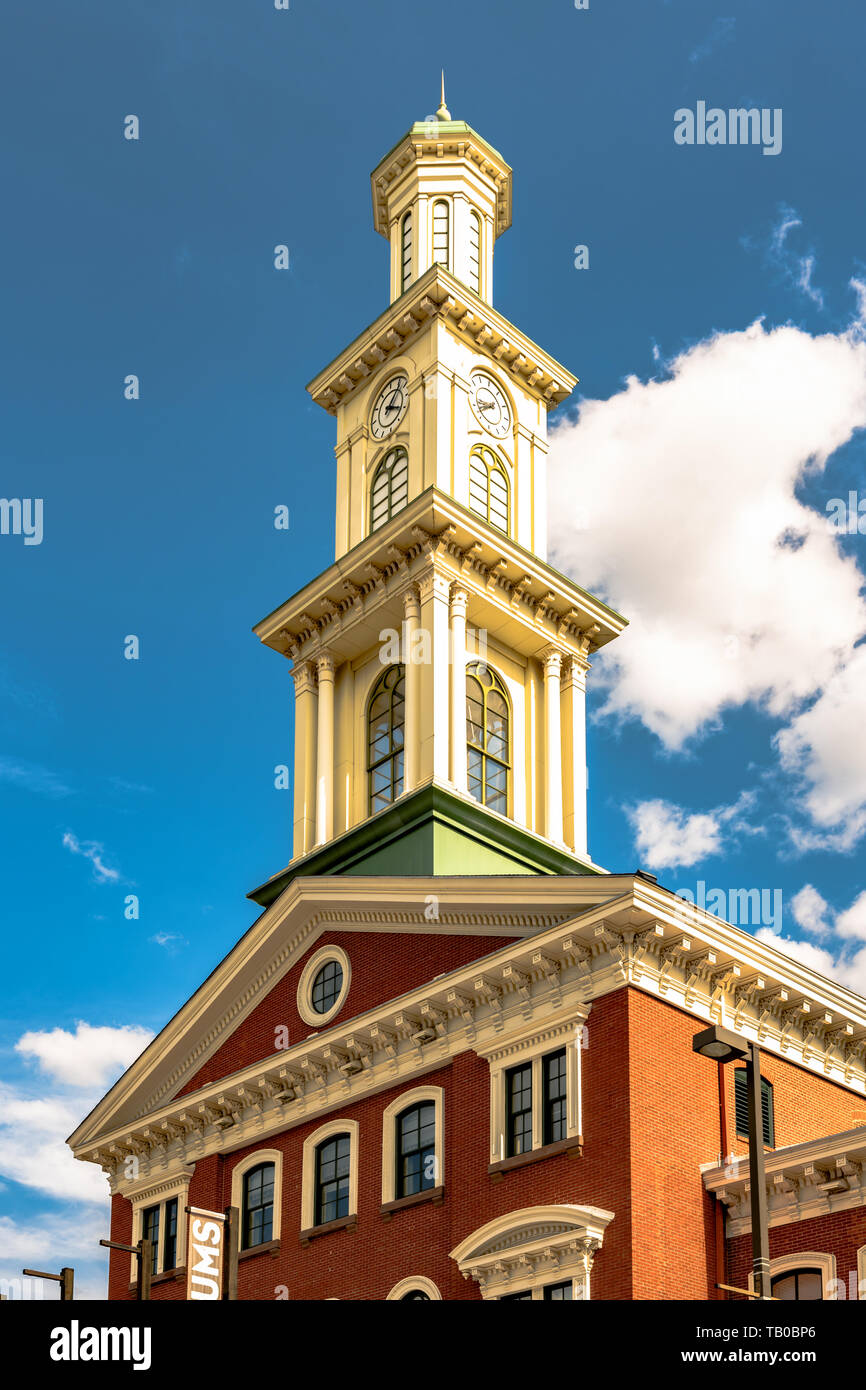 Baltimore, Maryland, USA - July 8, 2017: Clock tower on the restored ... Baltimore, Maryland, USA - July 8, 2017: Clock tower on the restored ...
