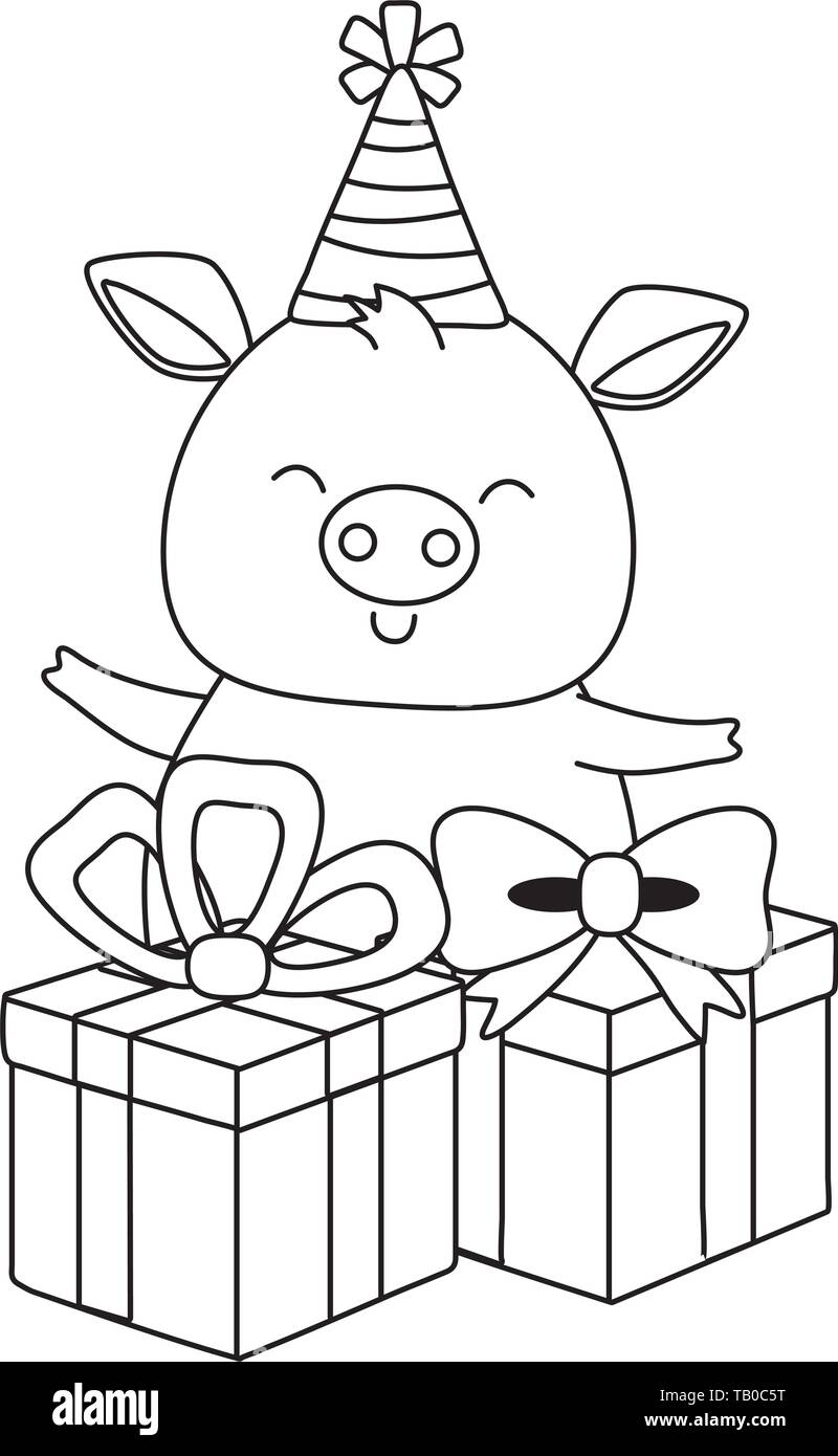 Pig cartoon design, Animal happy birthday celebration decoration and ...