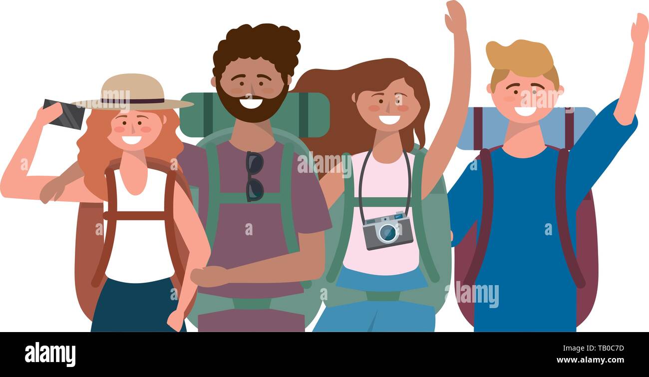Tourist boys and girls cartoons design, Travel trip vacation tourism ...