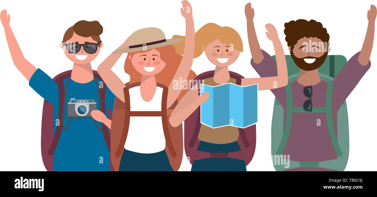 Tourist boys and girls cartoons design, Travel trip vacation tourism ...