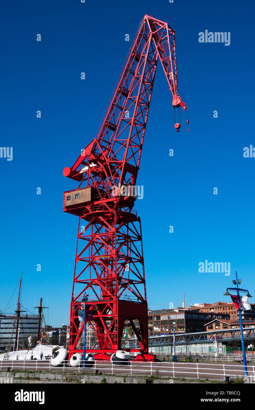 Bilbao, Spain. February 14, 2019. Old big crane on Ramon de la Sota ...