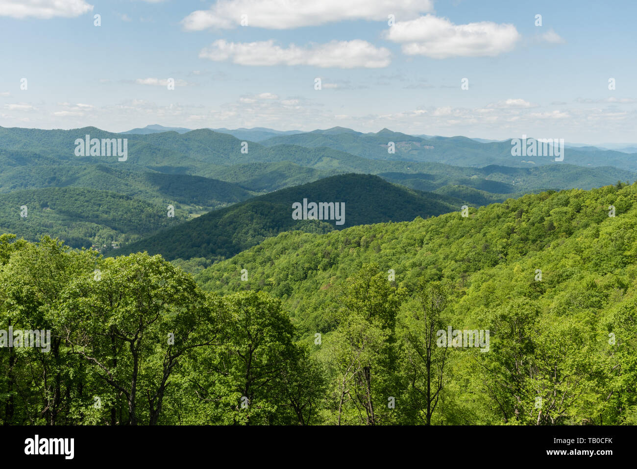 Beautiful Blue Ridge Parkway vista in springtime, North Carolina Stock ...