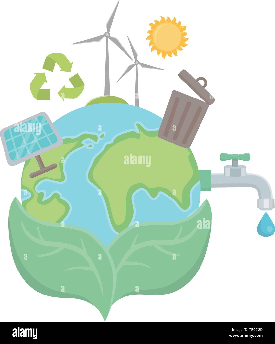 Planet leaves and icon set design, Eco city save planet think green and ...