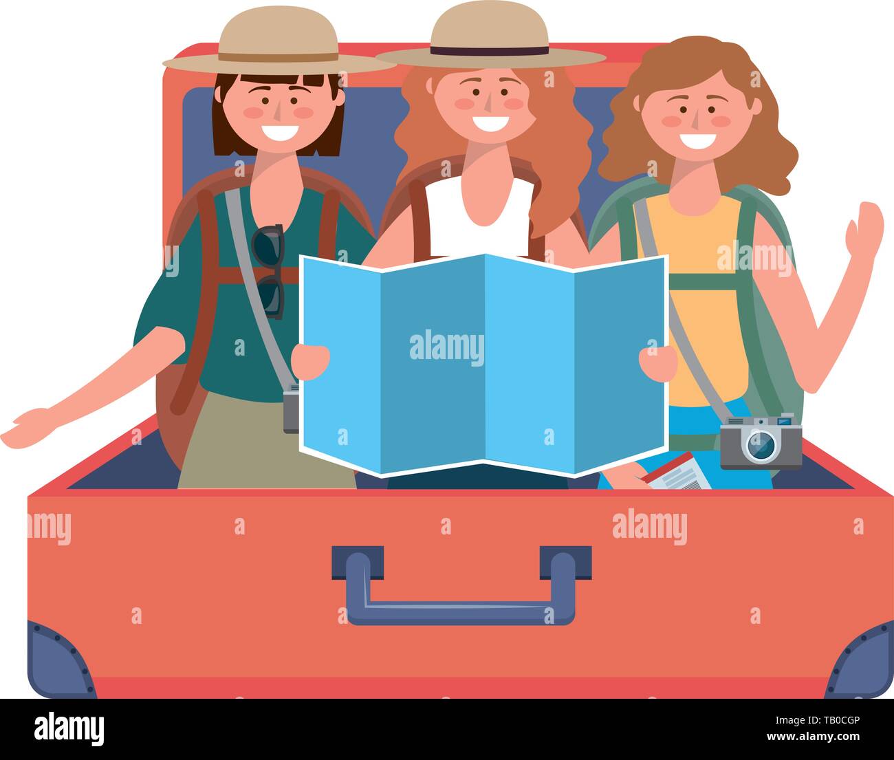 Tourist girls cartoons design, Travel trip vacation tourism and journey ...