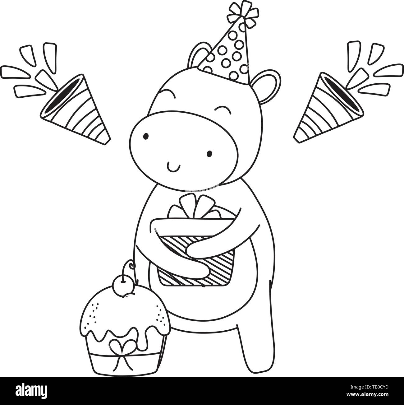Hippo cartoon design, Animal happy birthday celebration decoration and ...