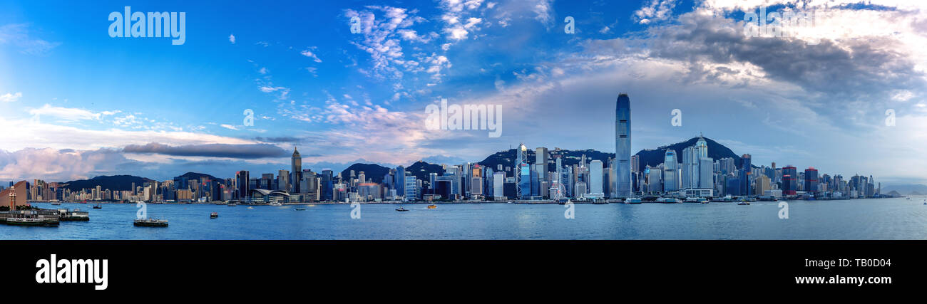 Hong Kong skyscraper panorama from across Victoria Harbor Stock Photo ...
