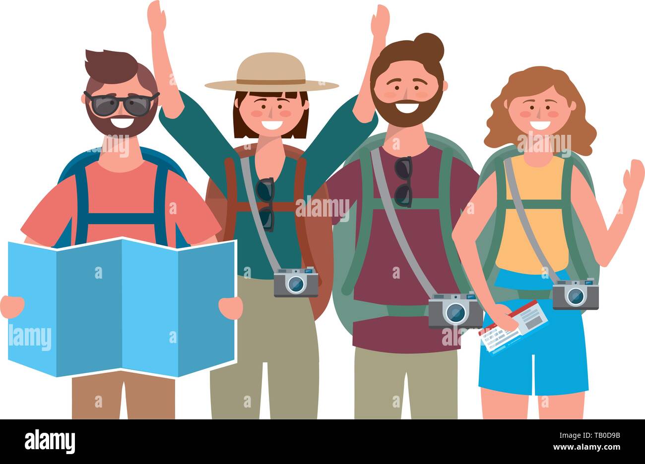 Tourist boys and girls cartoons design, Travel trip vacation tourism ...