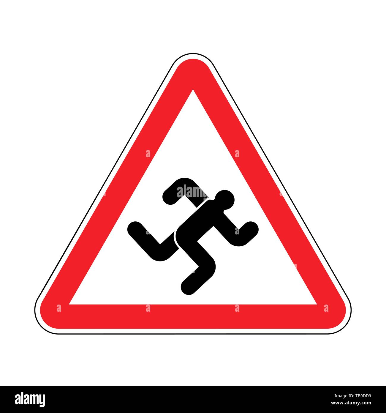 Attention Running man. Warning red road sign chaser. Caution Runner ...