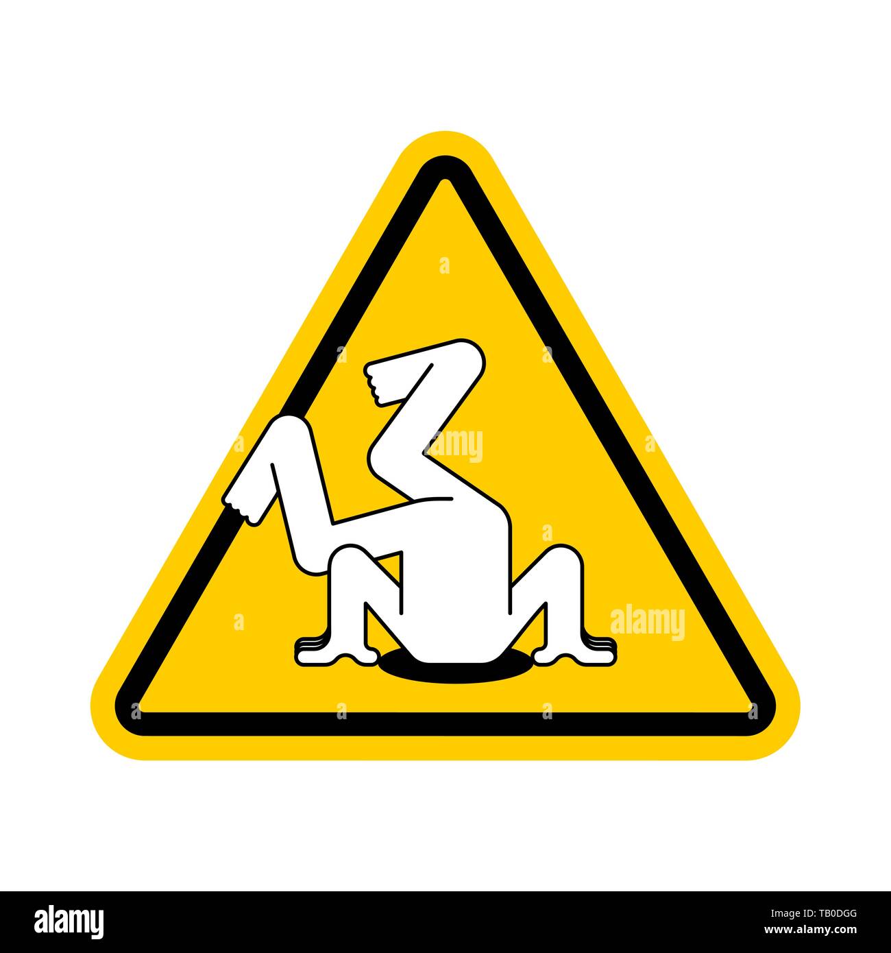 Attention head in sand. Warning yellow road sign. Caution Hiding from ...