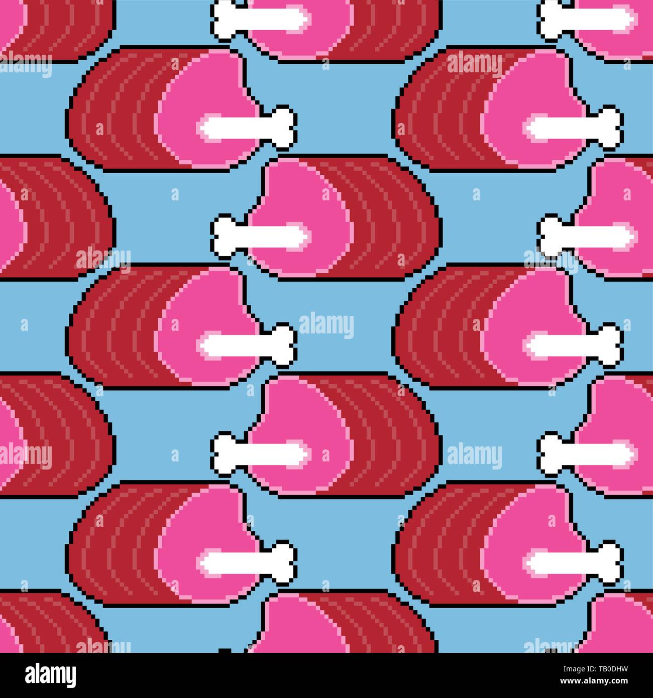 Pork ham pixel art pattern seamless. Bone meat 8 bit background Stock ...