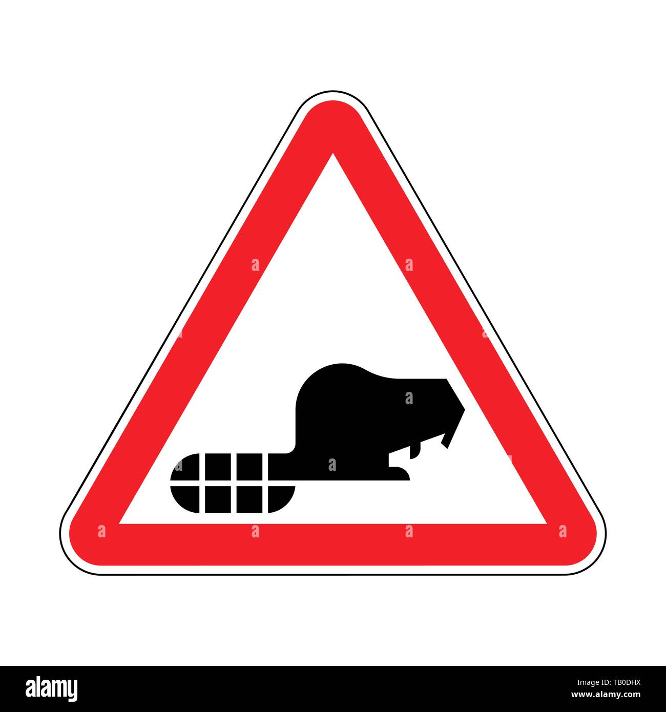 Attention Beaver. Warning red road sign. Caution River rodent Stock ...