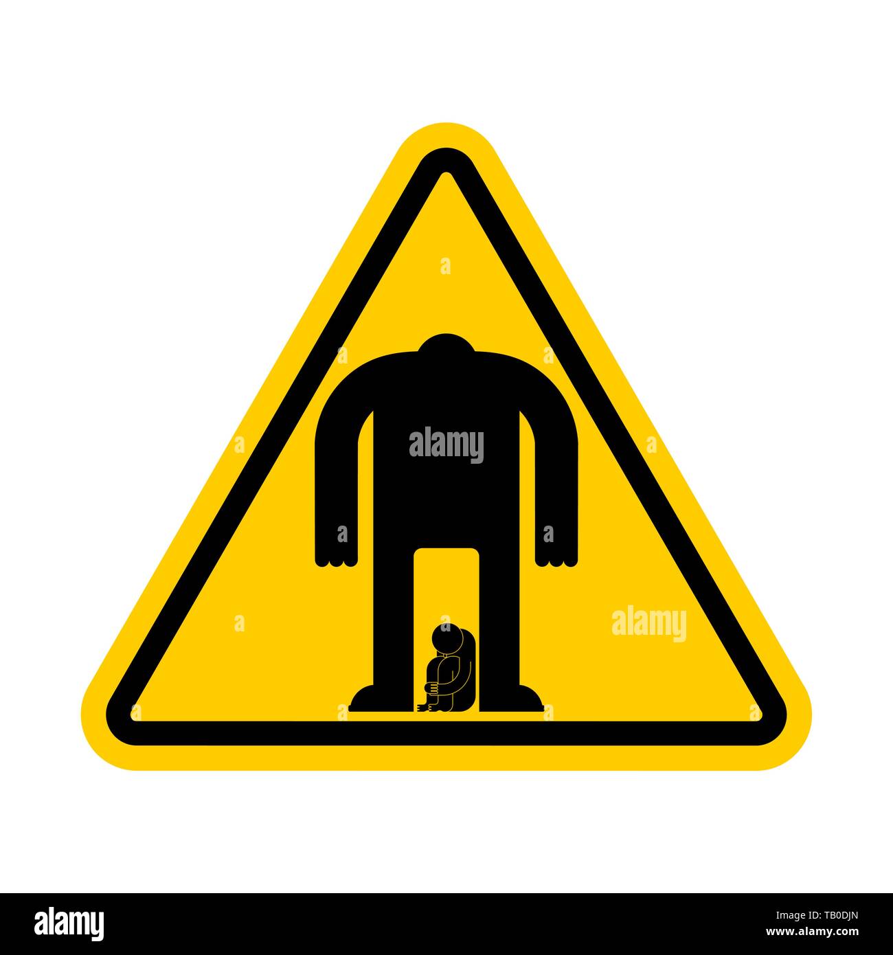 Attention Domestic violence. Warning yellow road sign. Caution back of ...
