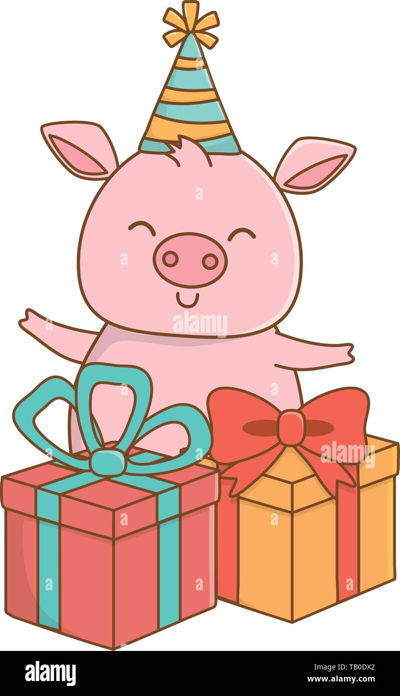 Pig cartoon design, Animal happy birthday celebration decoration and ...