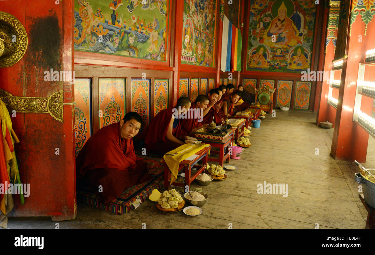 Tibetan monks at a ceremony in Labrang monastery Stock Photo - Alamy