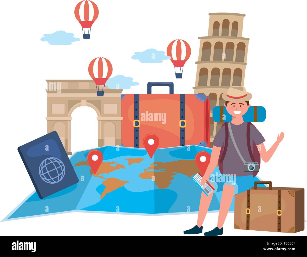 landmarks icon set design, Travel trip vacation tourism journey and ...