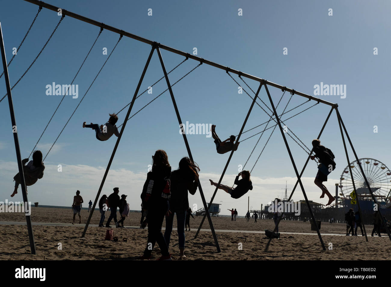 Santa monica beach swings hi-res stock photography and images - Alamy