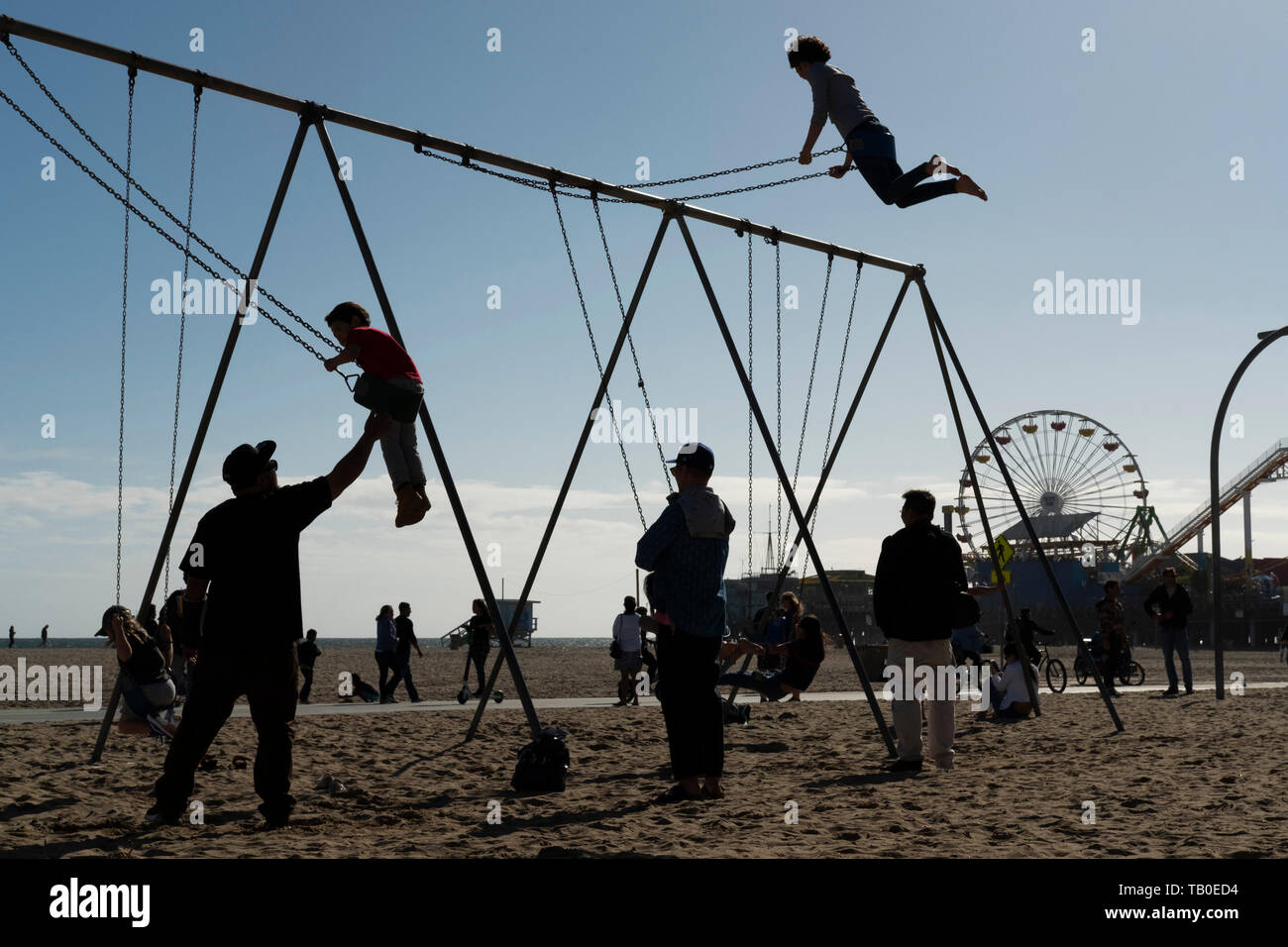 Swings at the beach, Santa Monica, Los Angeles, California, United ...