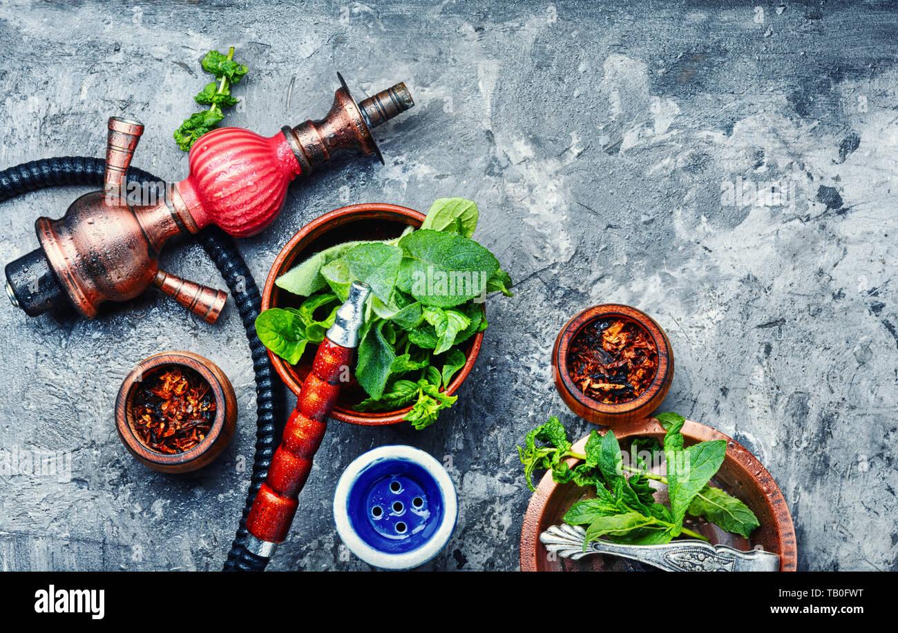 East smoking hookah with mint flavor.Shisha mint tobacco.Shisha hookah ...