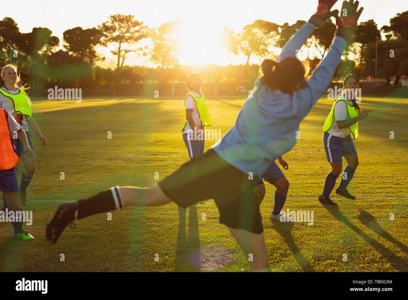 Goalkeeper defending football Stock Photo - Alamy