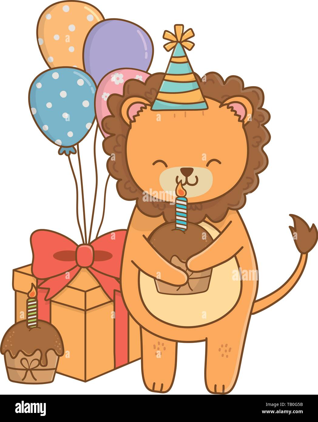 Lion cartoon design, Animal happy birthday celebration decoration and ...