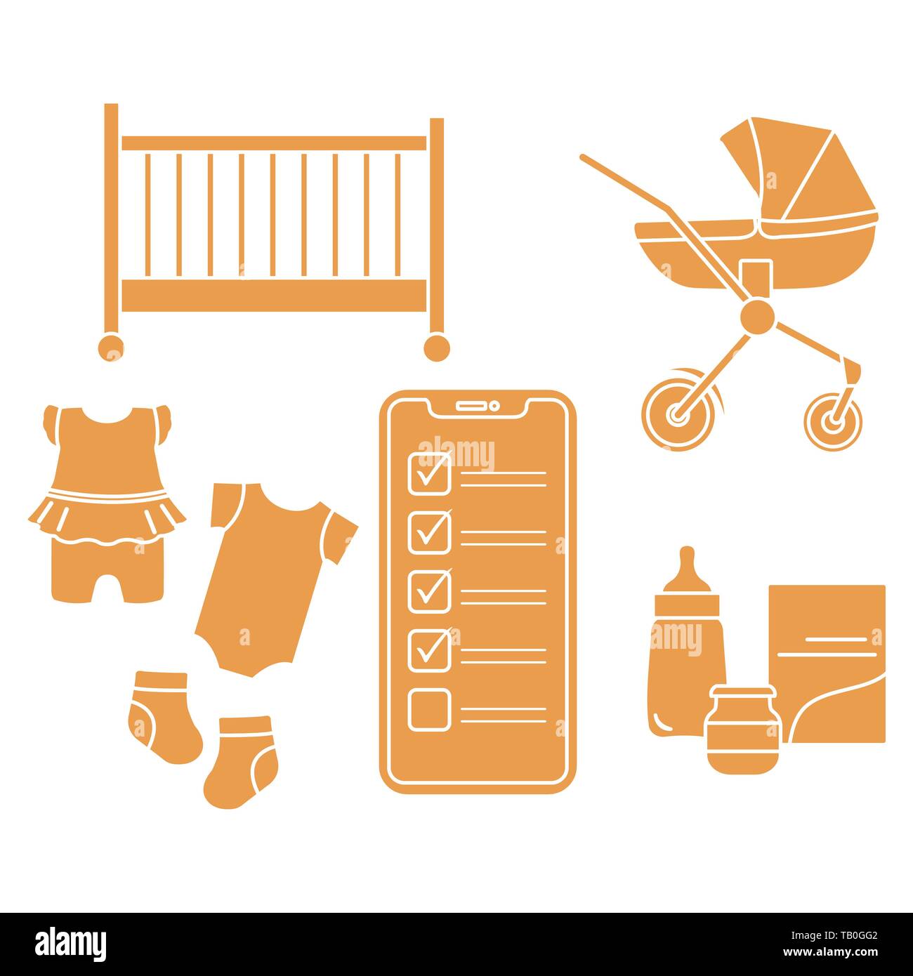 Vector illustration with smartphone with checklist, newborn baby ...