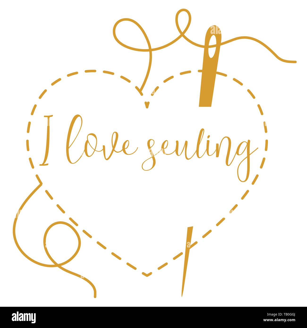 Vector illustration with heart stitches and needle with thread. Tools ...