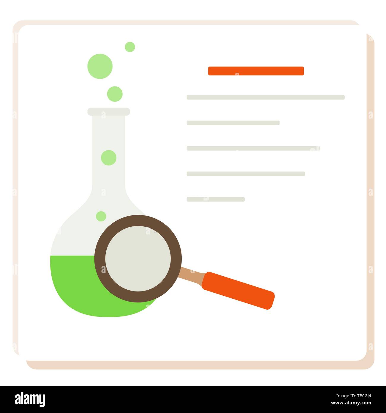 Vector illustration with flask with bubbles, magnifier. Print with ...